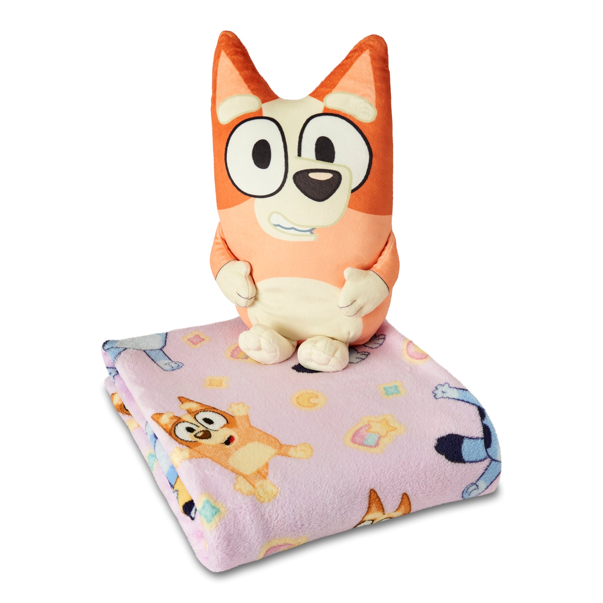 Bluey Sweet Sticker Fun 11 inch Character Hugger and 50 x 60 inch Thro