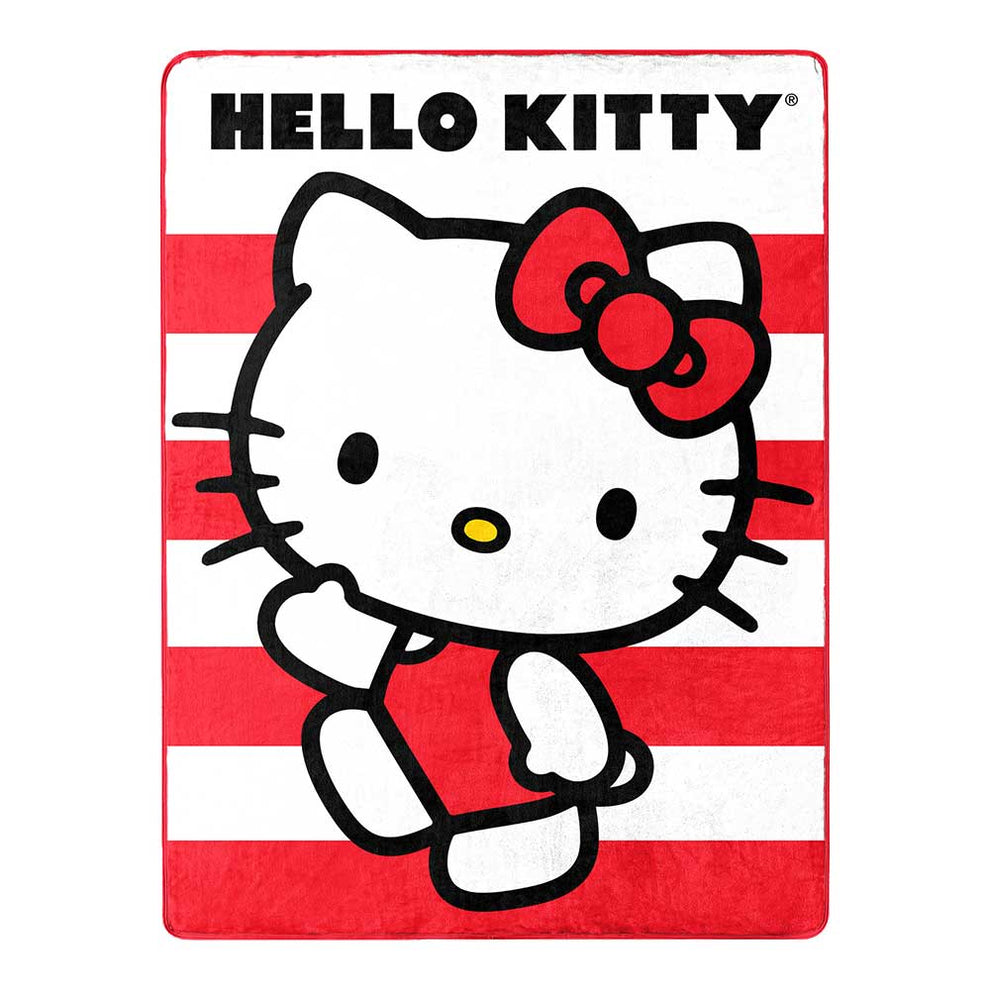 Sanrio Hello Kitty Waving Stripes Micro Raschel Throw Blanket 46x60 In